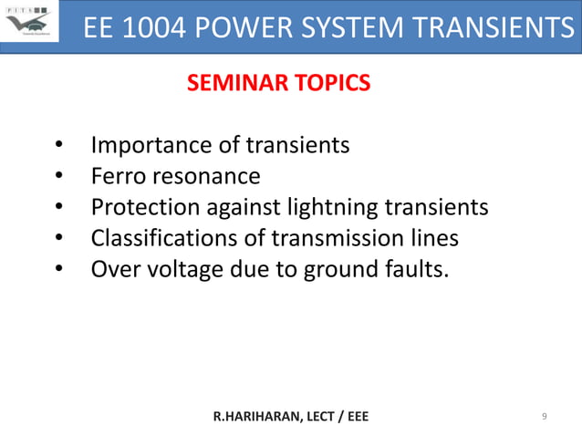 Power system transients (IV-EEE) | PPTX