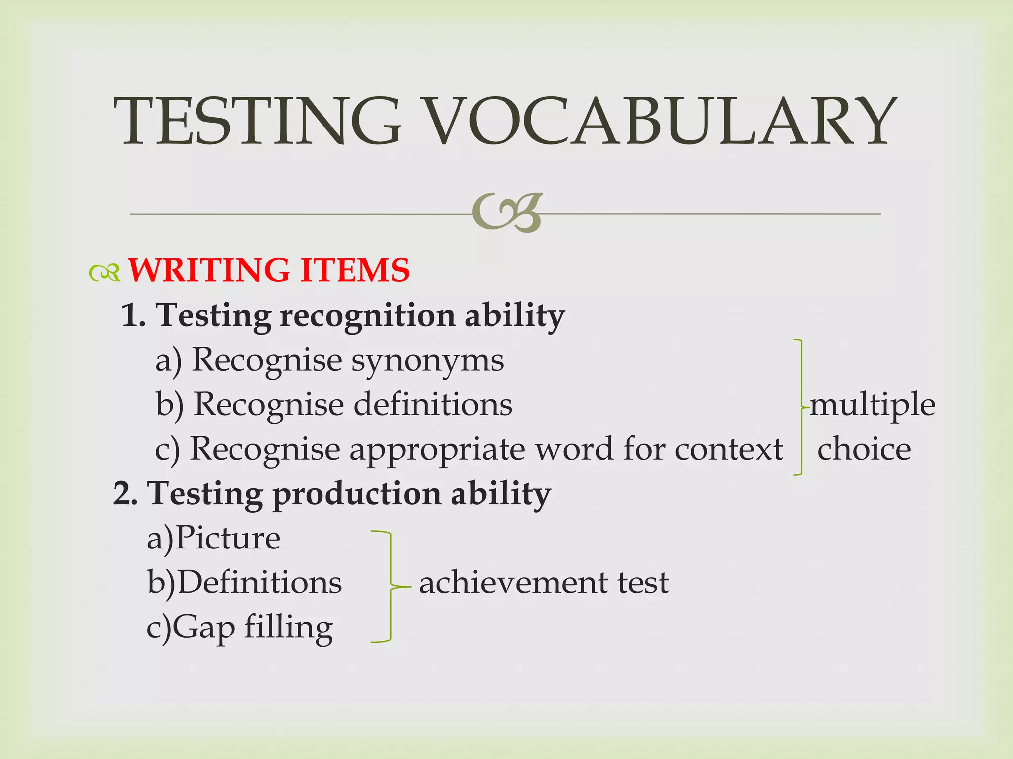 Testing grammar and vocabulary | PPTX