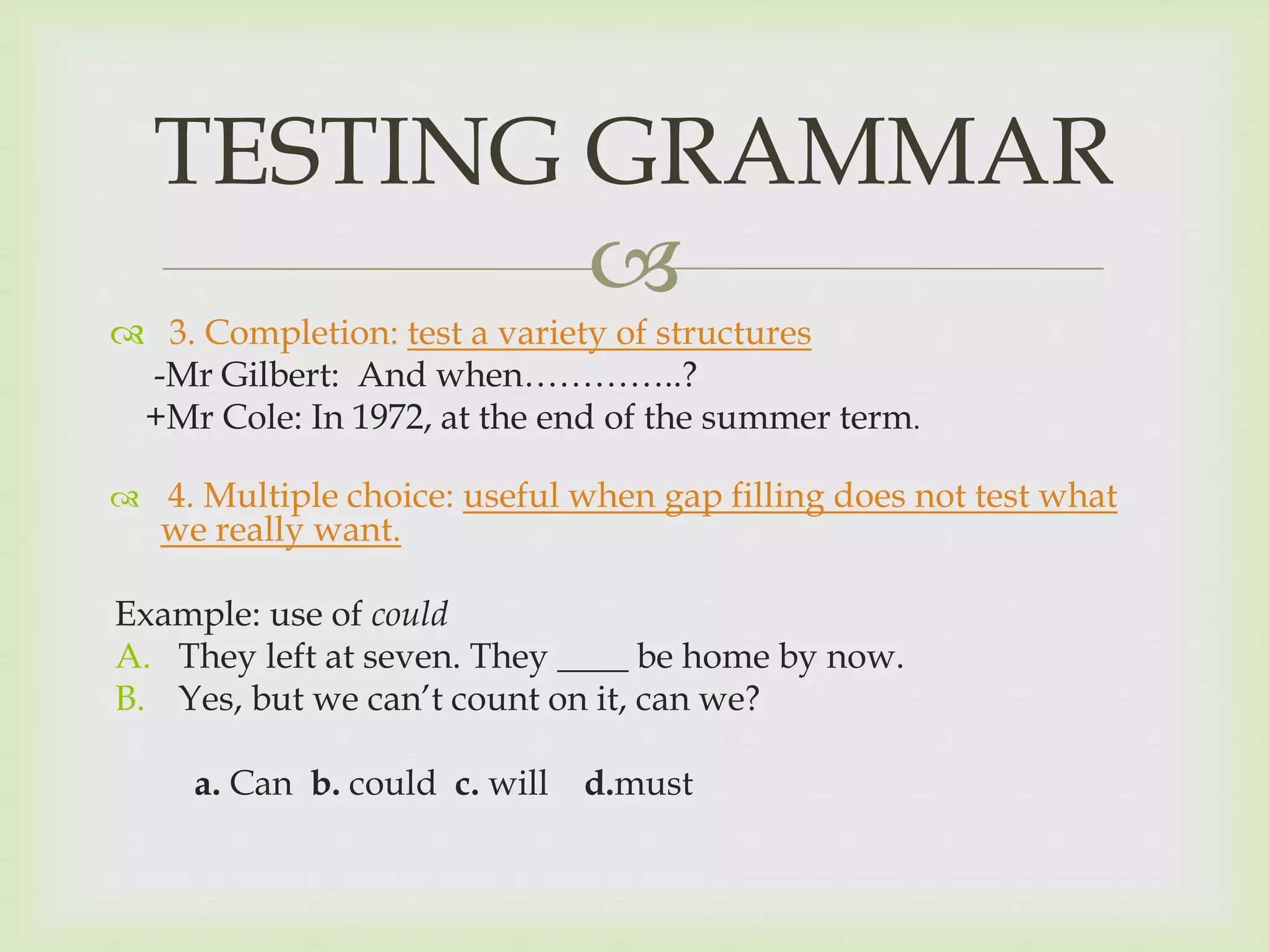 Testing grammar and vocabulary | PPTX
