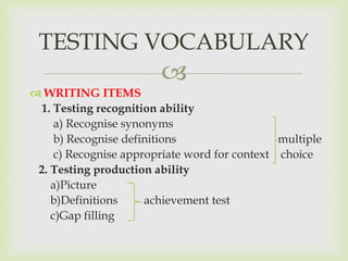 Testing grammar and vocabulary | PPTX