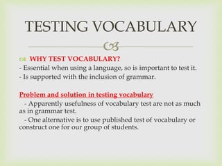 Testing grammar and vocabulary | PPTX