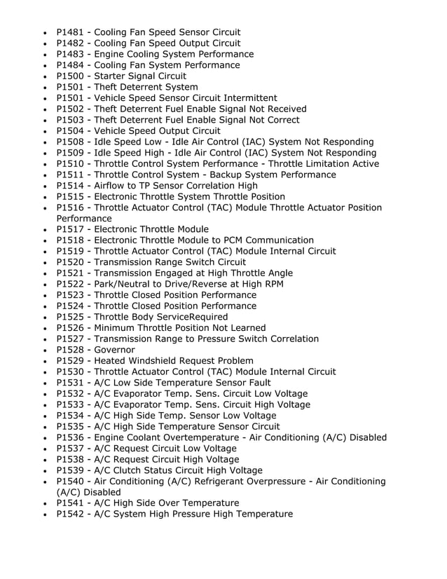 Full Powertrain Trouble Code List (PXXXX) | PDF | Chemistry | Science