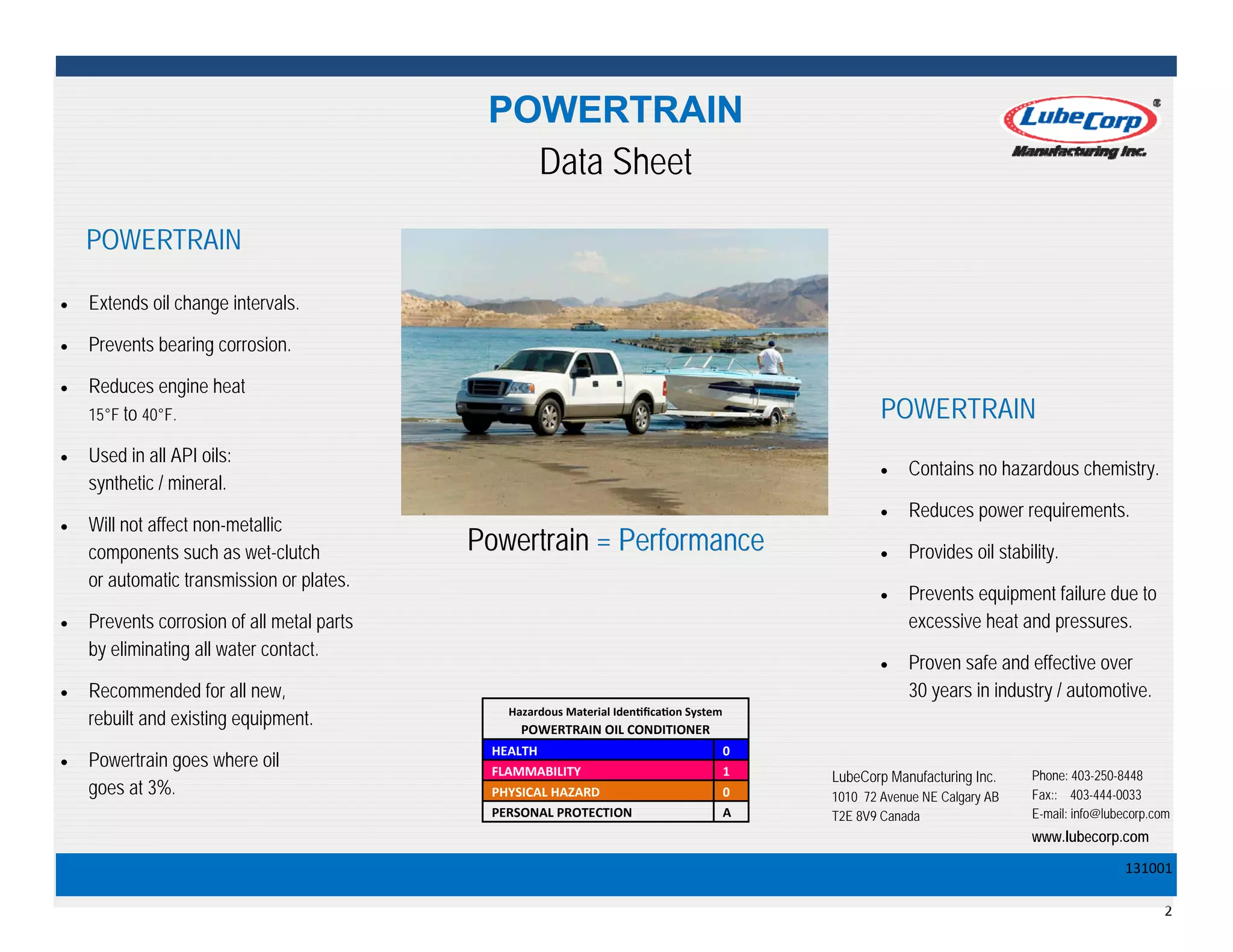 Powertrain Oil Conditioner Data Sheet | PPT