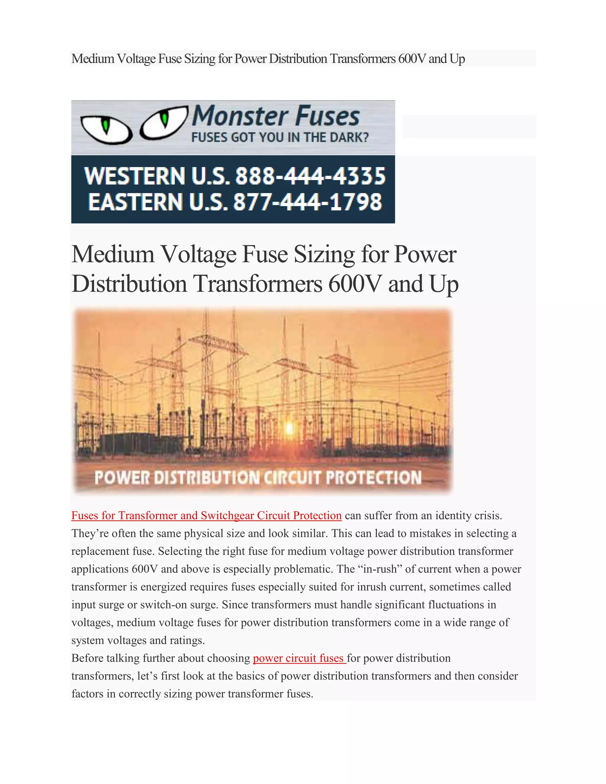 600v Medium Voltage Transformer Fuses for Circuit Protection | PDF