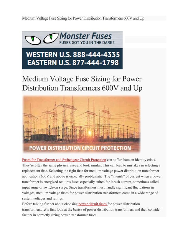 600v Medium Voltage Transformer Fuses for Circuit Protection | PDF
