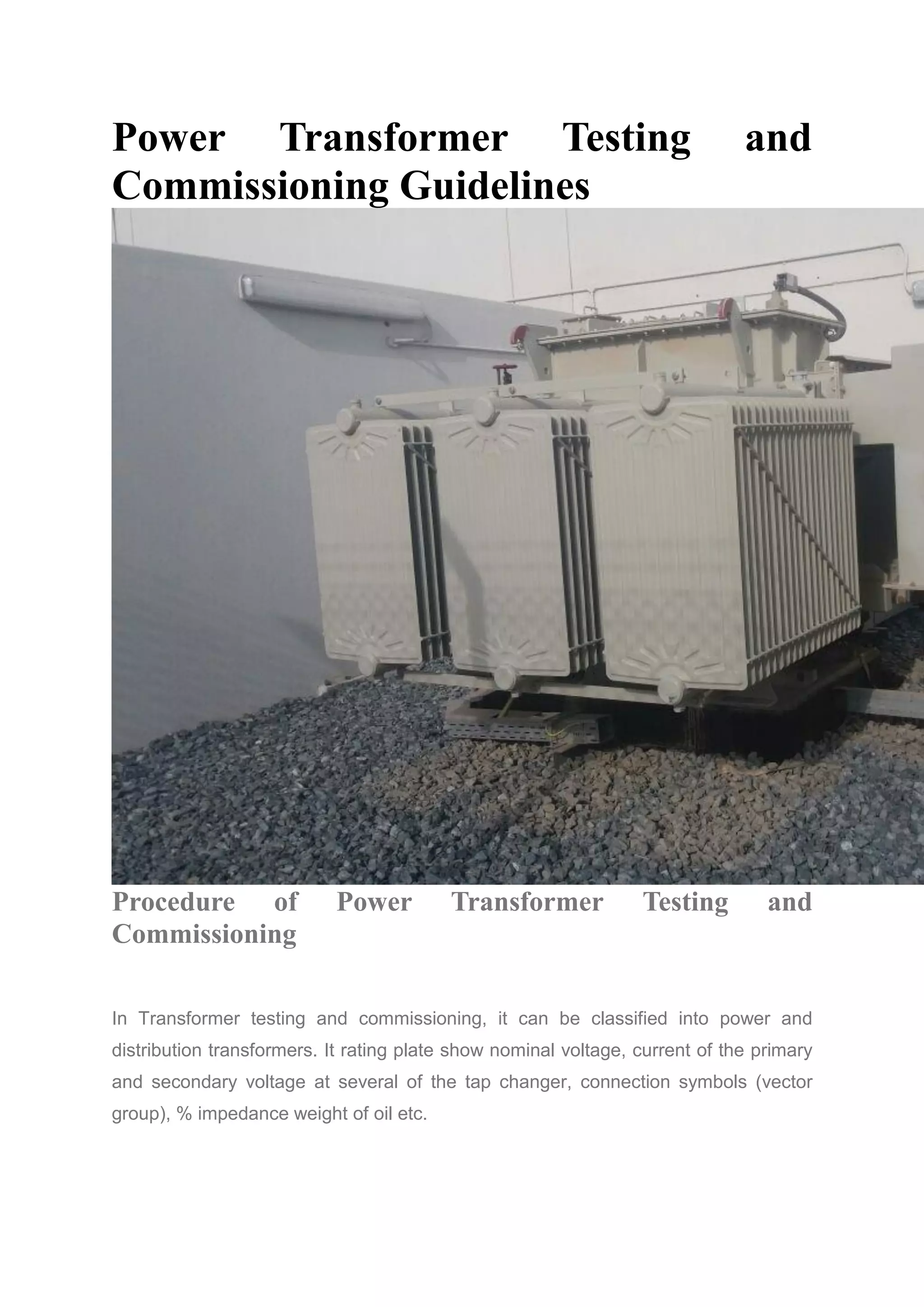 Power Transformer Testing And Commissioning Guidelines R Pdf Automotive