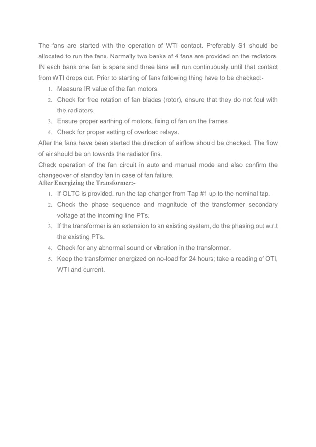 Power Transformer Testing And Commissioning Guidelines R Pdf Automotive