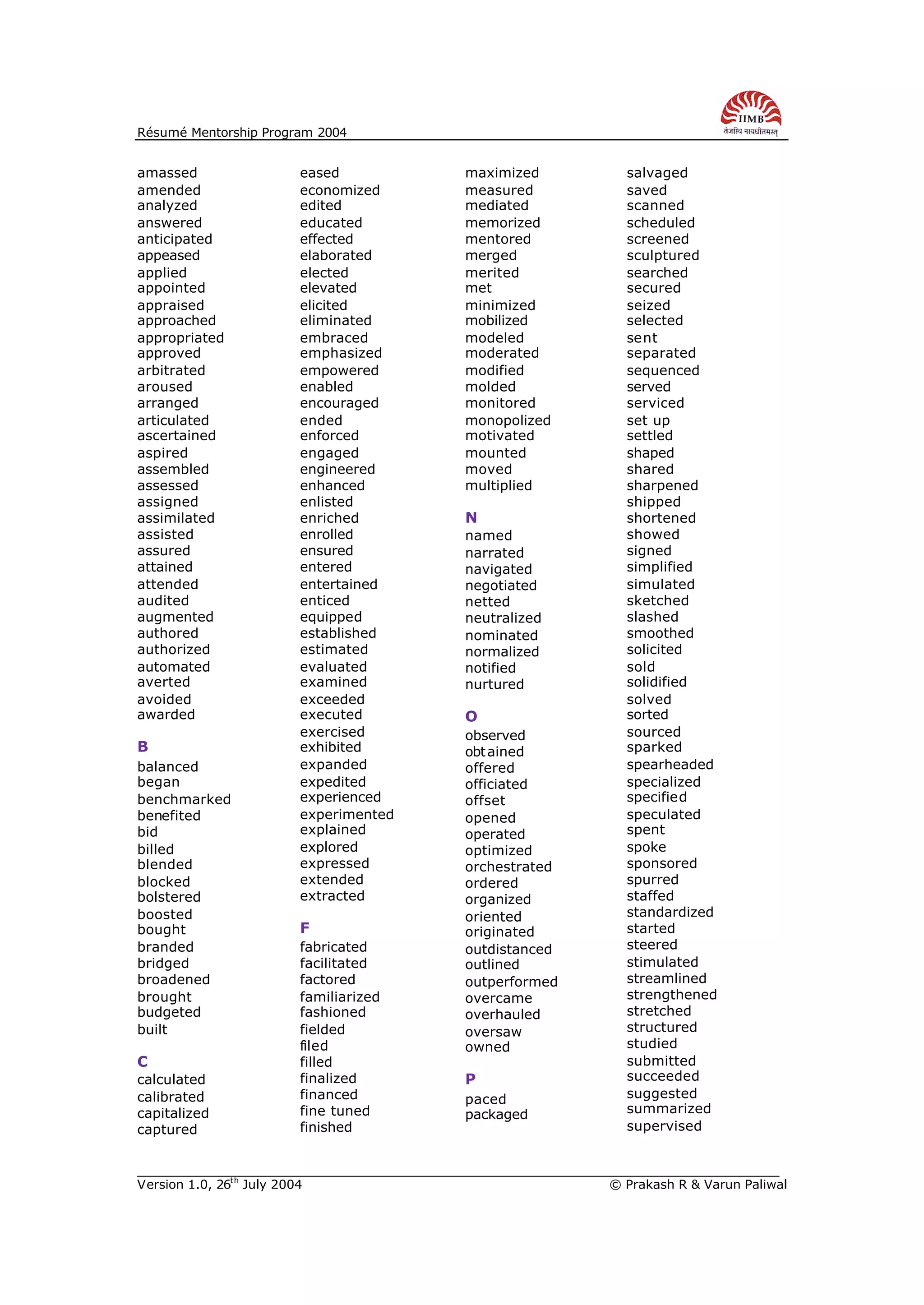 Power Verbs to be used in Resume | PDF