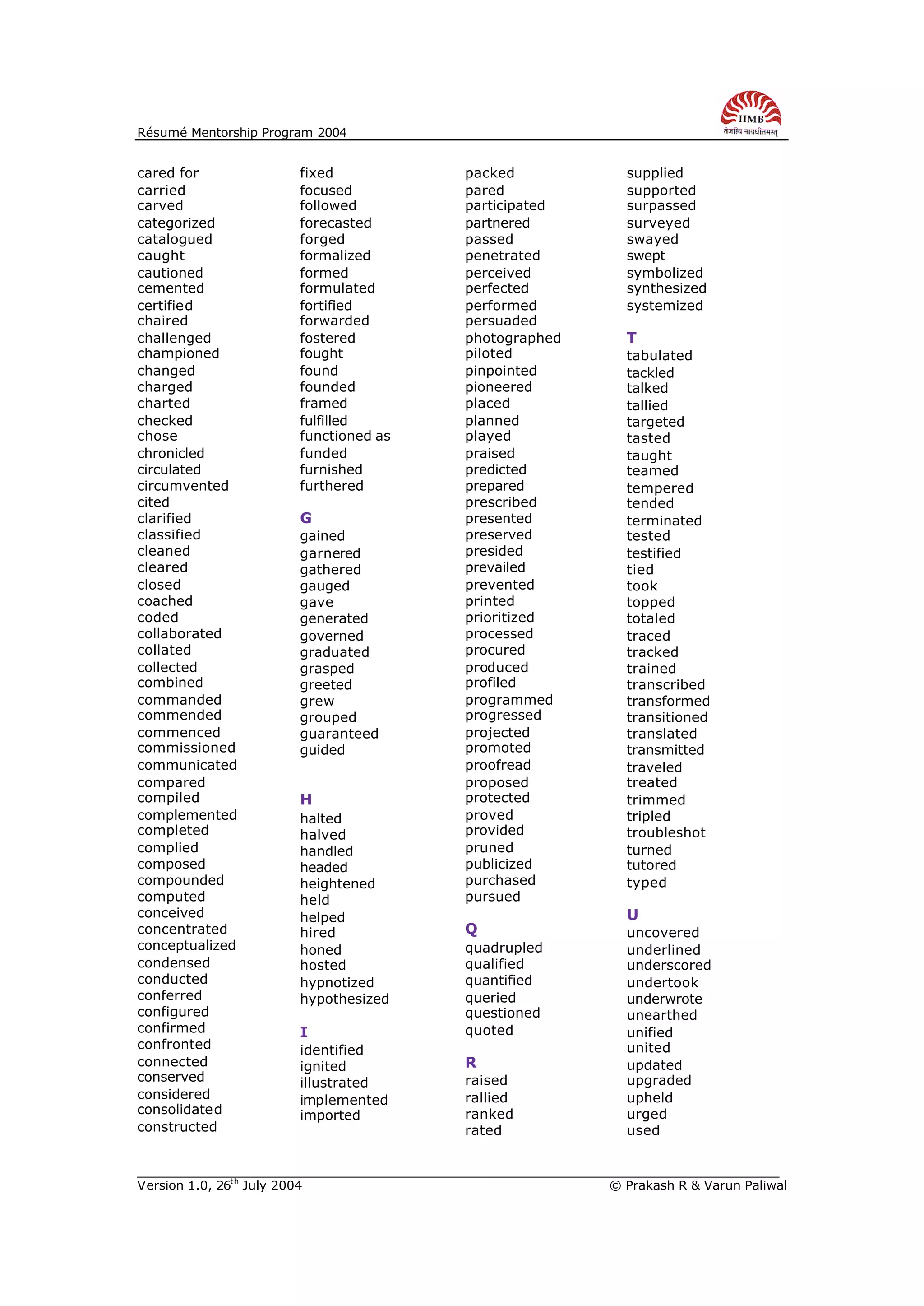 Power Verbs to be used in Resume | PDF