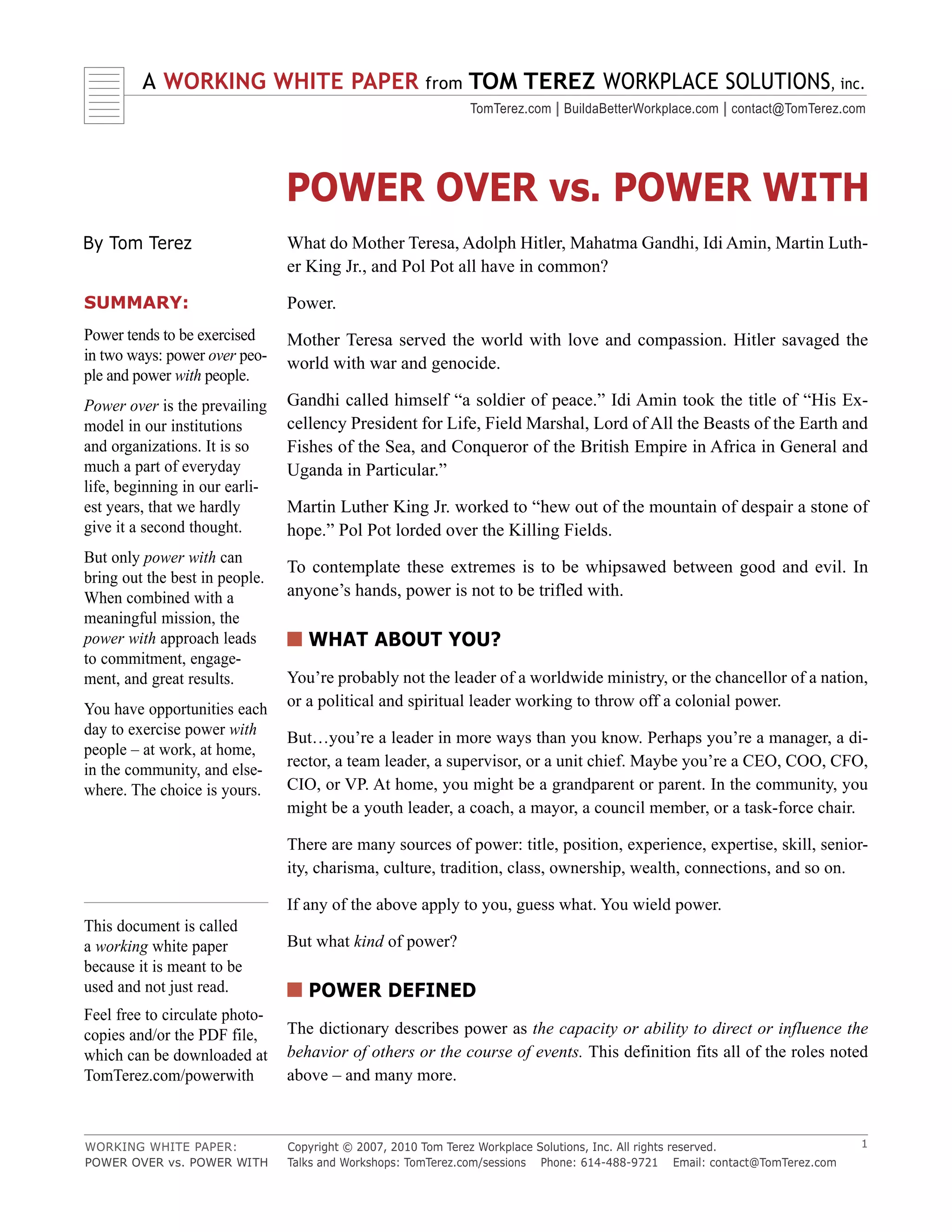 Power Over Vs. Power With !! | PDF