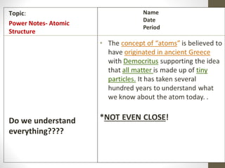 Power Notes Atomic Structure 2014- Day 2 | PPT | Physics | Science