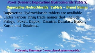 Poxet (Generic Dapoxetine Hydrochloride Tablets) | PPT