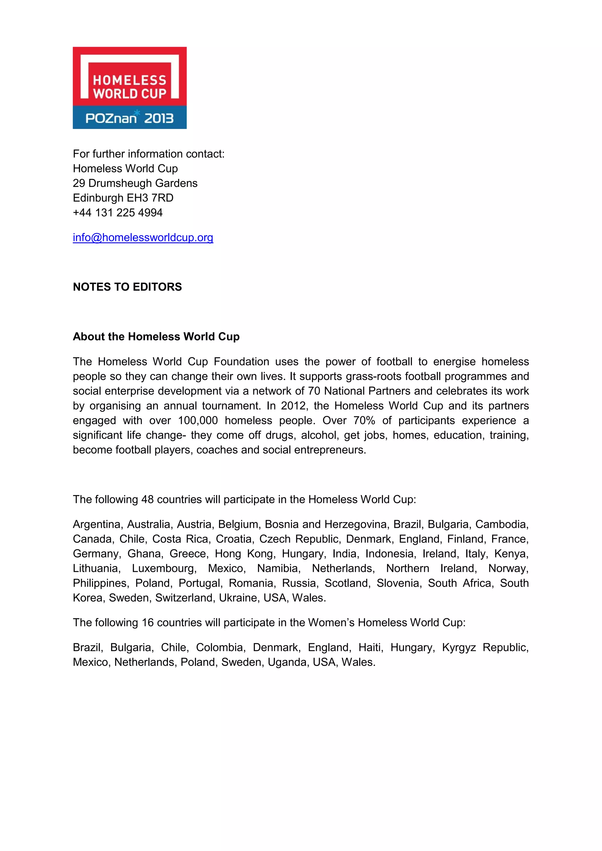 Poznan 2013-homeless-world-cup-first-press-release-2 | PDF
