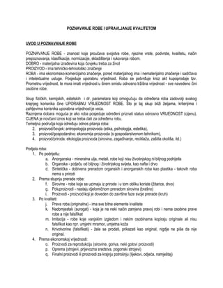 Poznavanje robe i upravljanje kvalitetom | DOC