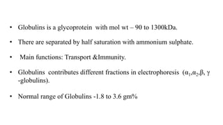 PP-02: Plasma Proteins (Globulins, Acute phase proteins, Transport ...