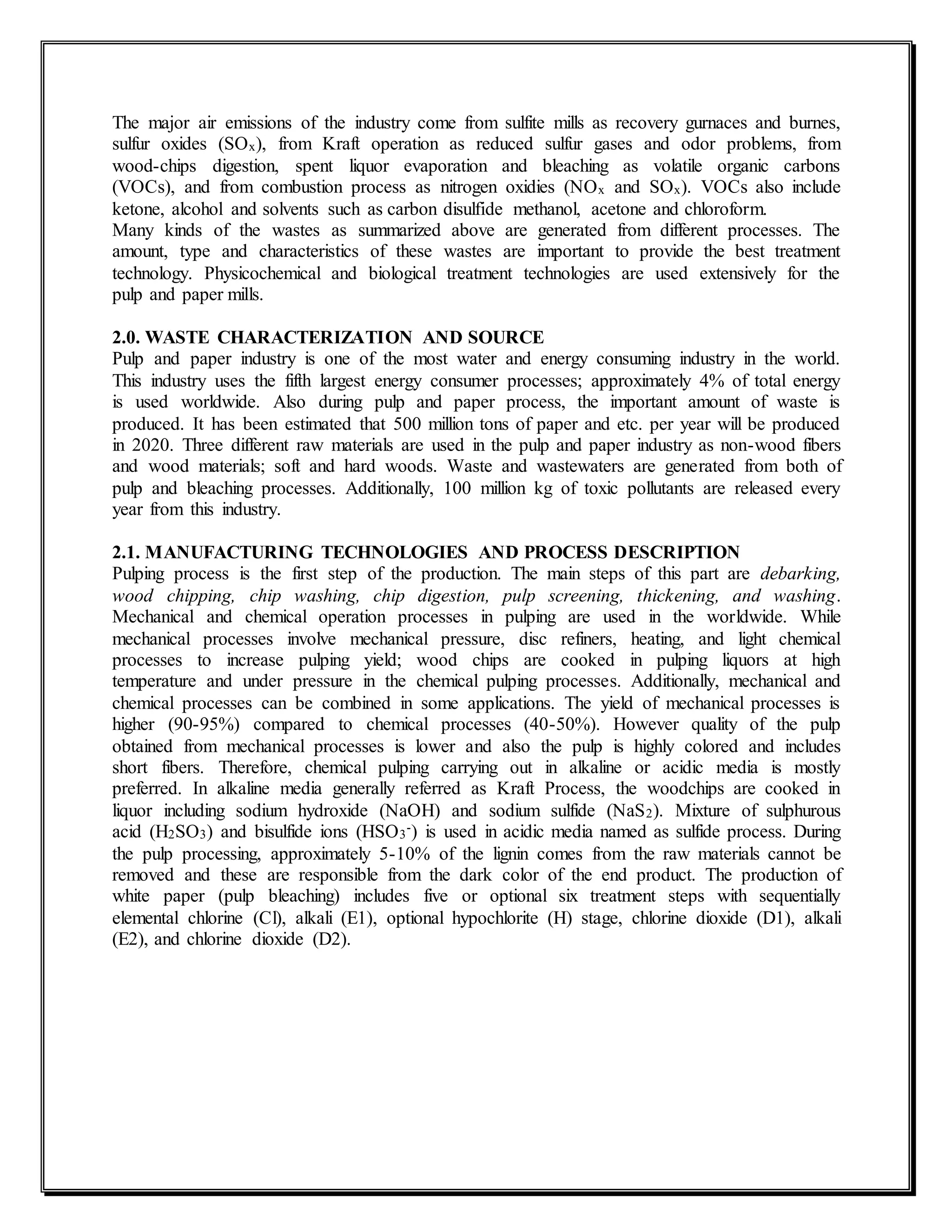 Paper and Pulp Industry- Pollution Control Techniques | DOCX