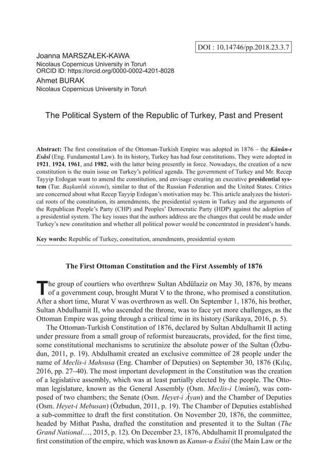 The Political System of the Republic of Turkey, Past and Present | PDF