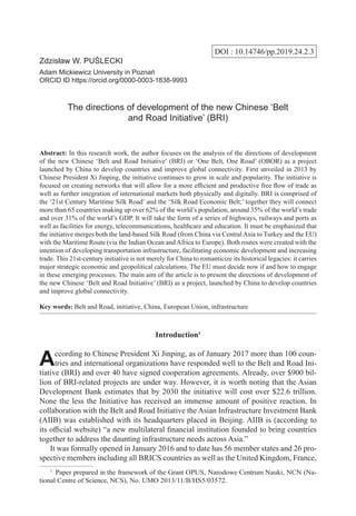 The directions of development of the new Chinese ‘Belt and Road ...