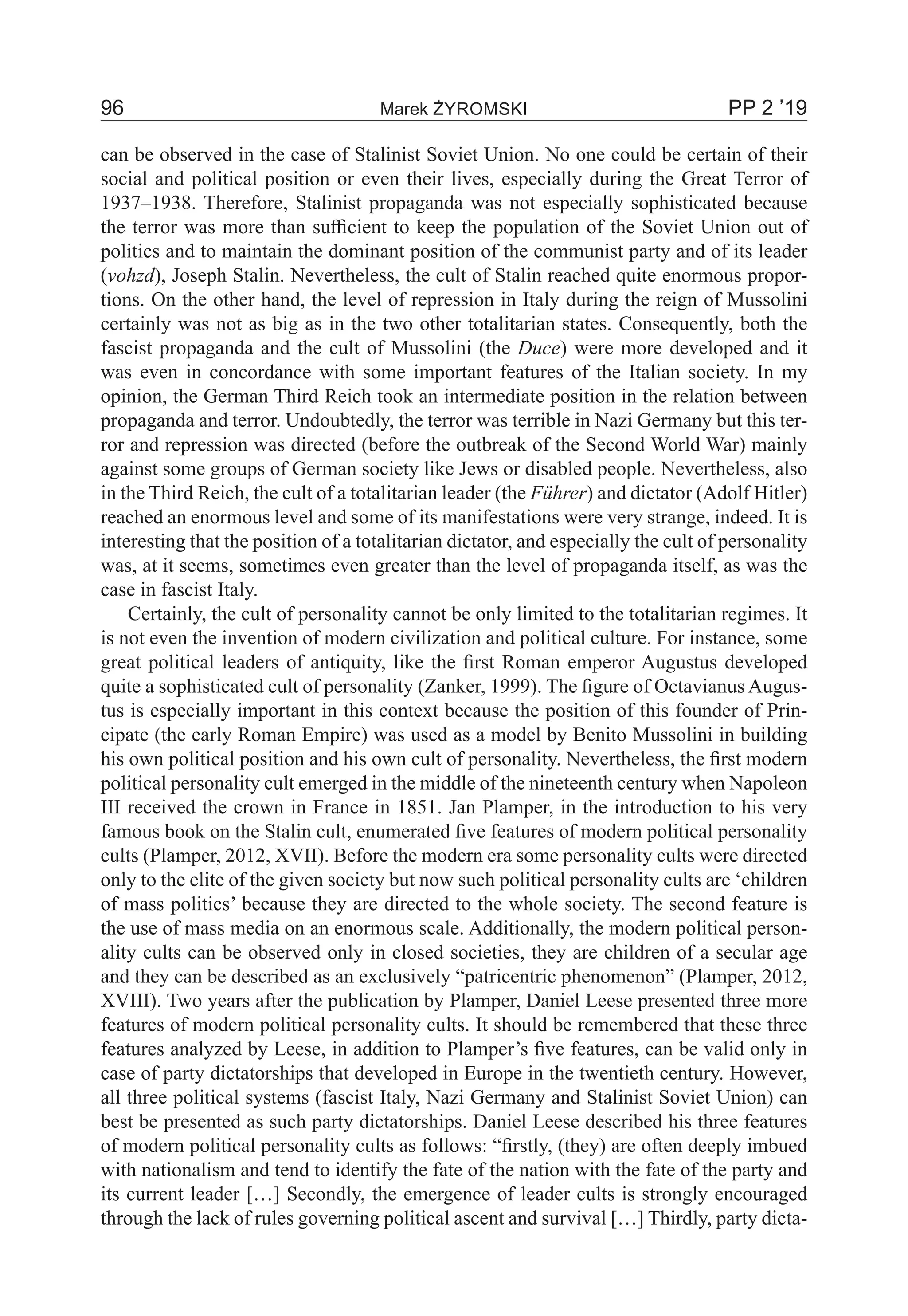 The cult of personality as an important feature of totalitarian ...