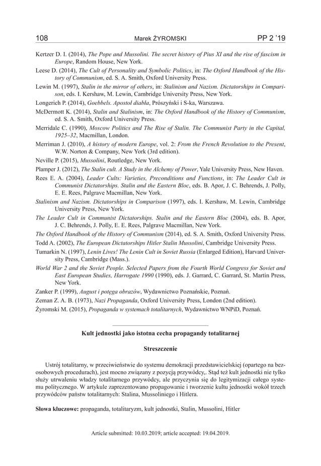 The cult of personality as an important feature of totalitarian ...