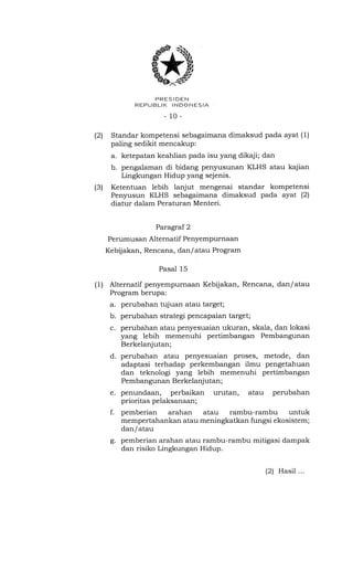 PP No 46/2016 : TATA CARA PENYELENGGARAAN KAJIAN LINGKUNGAN HIDUP STRATEGIS | PDF