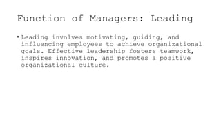 PME Presentation , Functions of Managers | PPTX