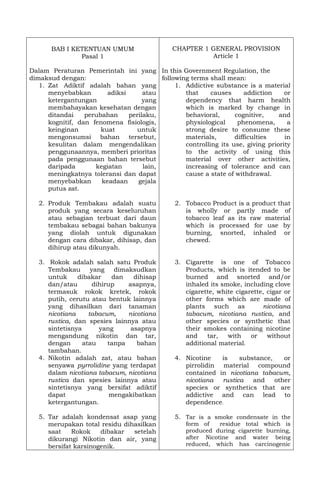 Pp 109 2012 pengendalian tembakau indonesia inggris | DOCX