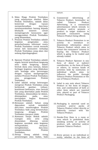Pp 109 2012 pengendalian tembakau indonesia inggris | DOCX