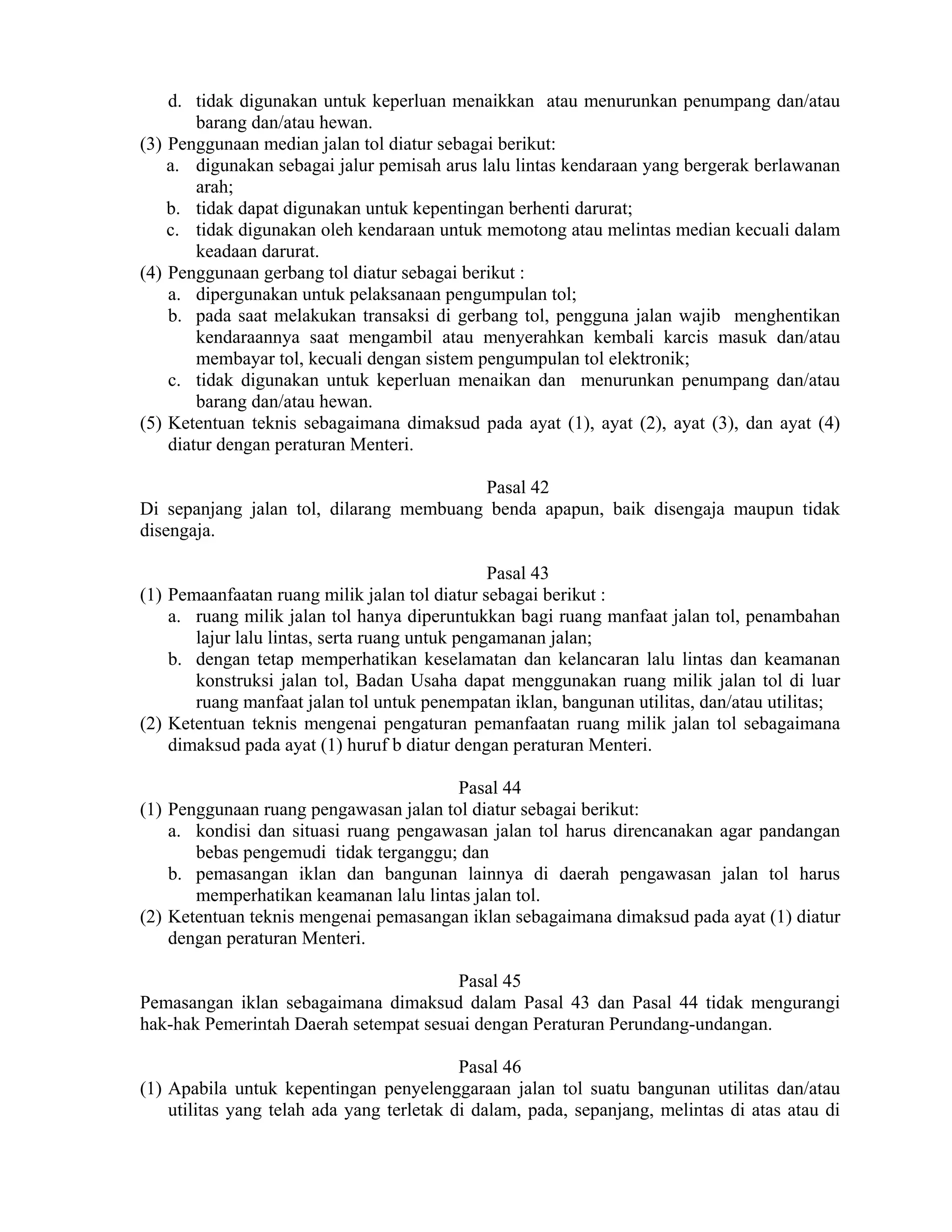 Peraturan Pemerintah Nomor 15 Tahun 2005 Tentang Jalan Tol | PDF