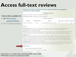 Health Evidence: A Canadian resource advancing evidence-informed decision making in public ...