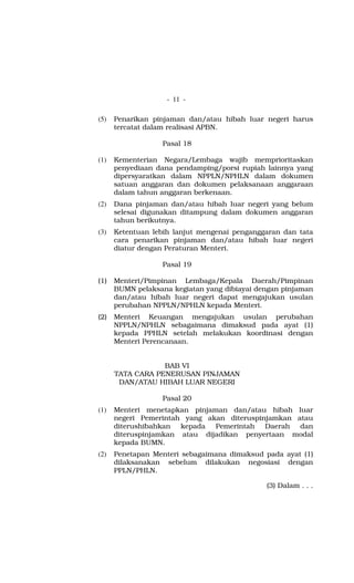 Peraturan Pemerintah No.2 Tahun 2006 tentang Tata Cara Pengadaan Pinjaman dan/atau Penerimaan ...