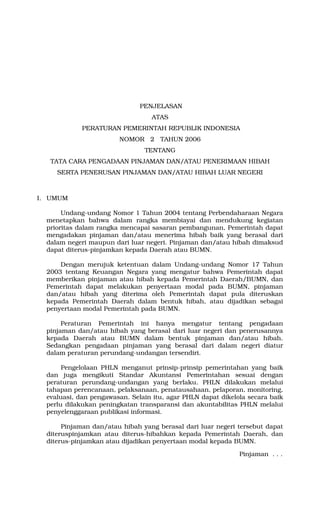 Peraturan Pemerintah No.2 Tahun 2006 tentang Tata Cara Pengadaan Pinjaman dan/atau Penerimaan ...