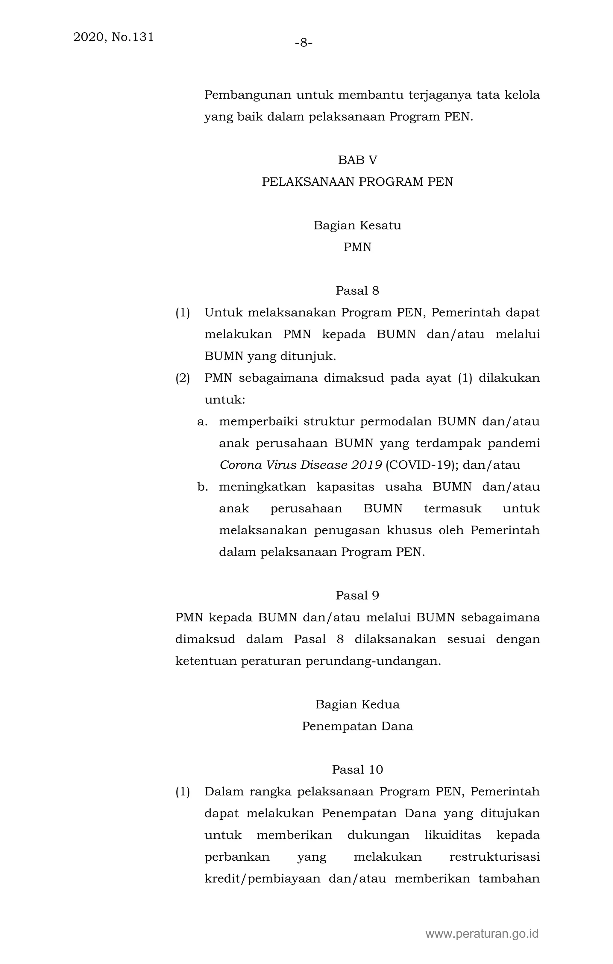 Peraturan Pemerintah Nomor 23 Tahun 2020 | PDF