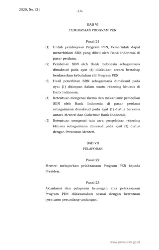 Peraturan Pemerintah Nomor 23 Tahun 2020 | PDF