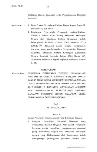 Peraturan Pemerintah Nomor 23 Tahun 2020 | PDF