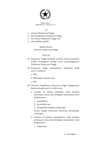 Pp4 2014-penyelenggaraan-pendidikan-tinggi-pengelolaan-perguruan-tinggi | PDF