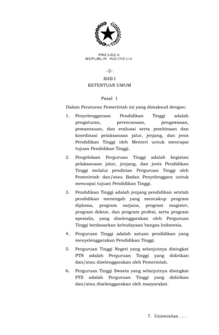 Pp4 2014-penyelenggaraan-pendidikan-tinggi-pengelolaan-perguruan-tinggi | PDF