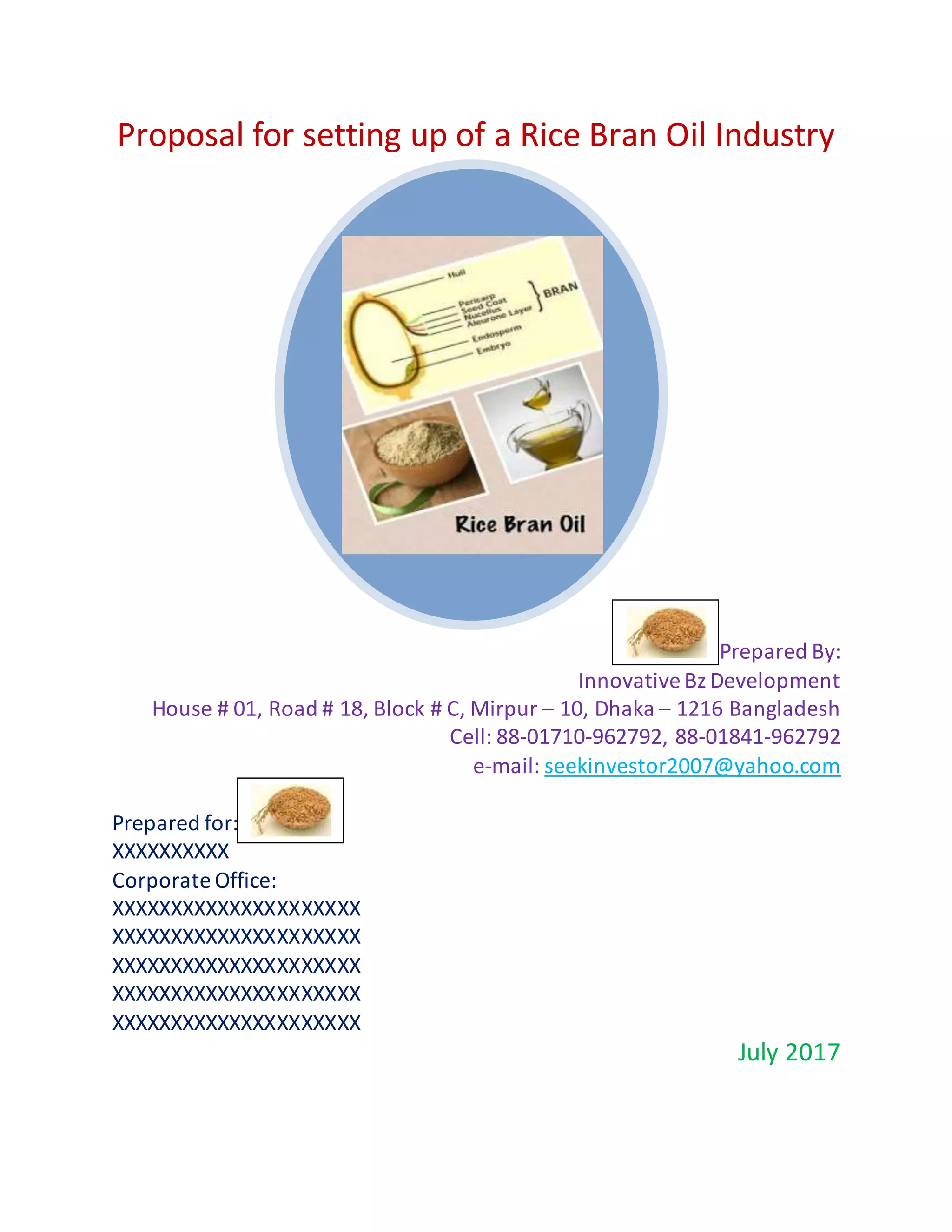 project proposal for rice bran oil, asking 50M$ JV capitalists ...