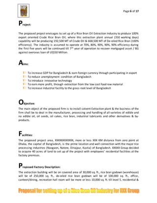 project proposal for rice bran oil, asking 50M$ JV capitalists ...