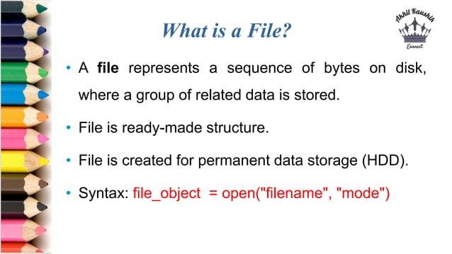 File Handling Python | PPTX | Programming Languages | Computing