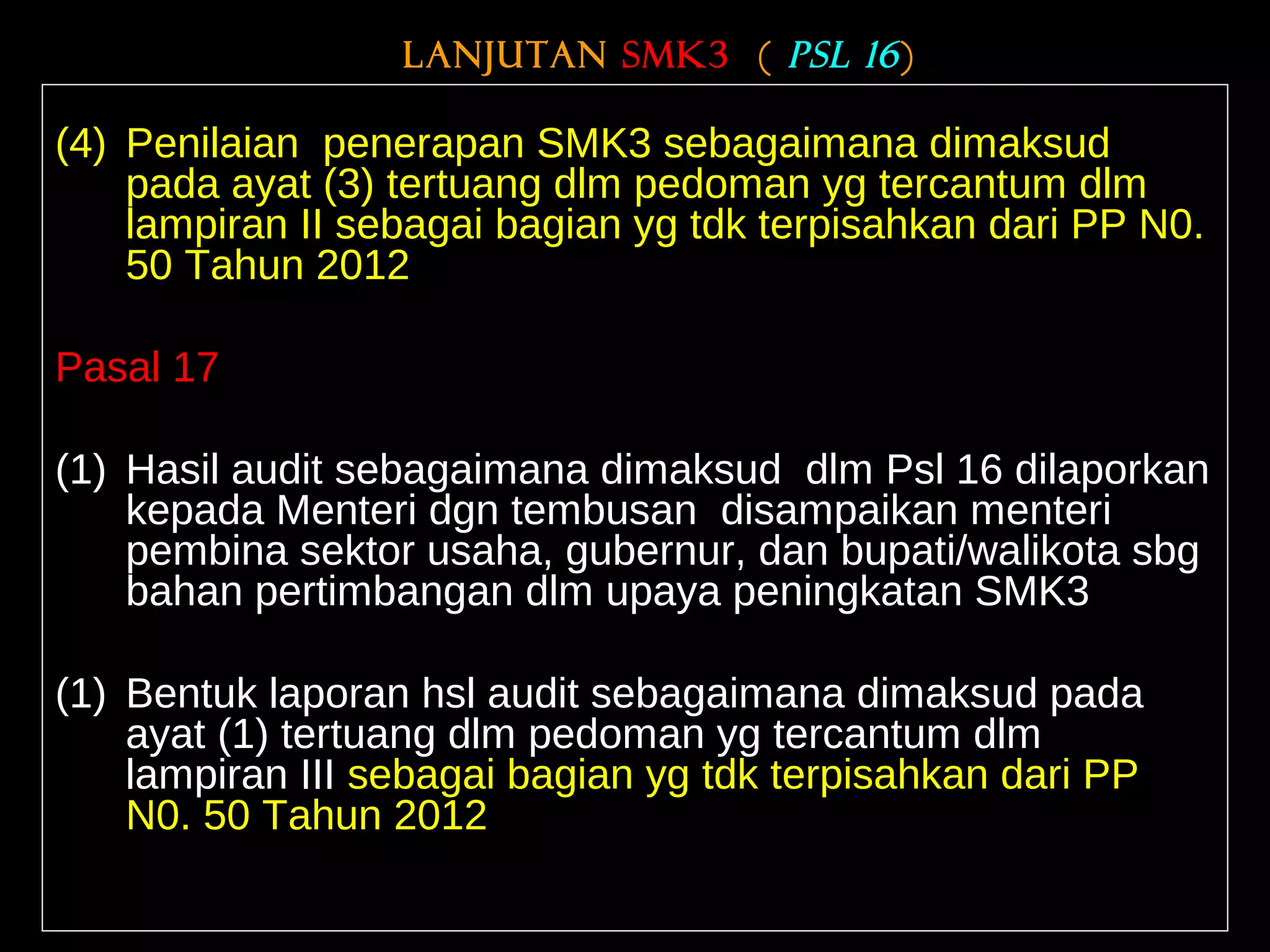 PP 50 2012 Penerapan SMK3 | PPT