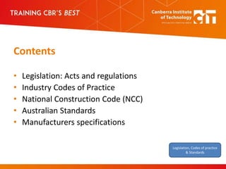Pp 5 legislation codes of practice and standards final | PPTX
