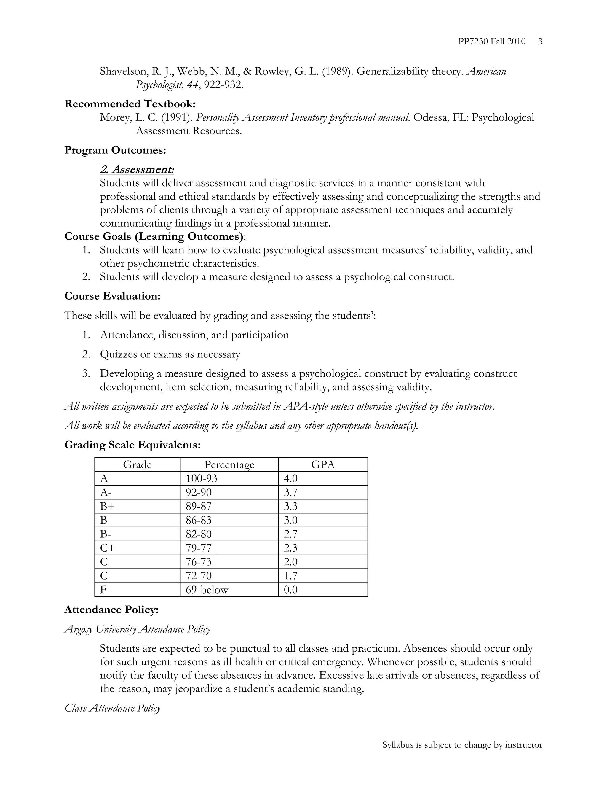 Pp7230 psychometric theory_matthews_fall_2010 | PDF