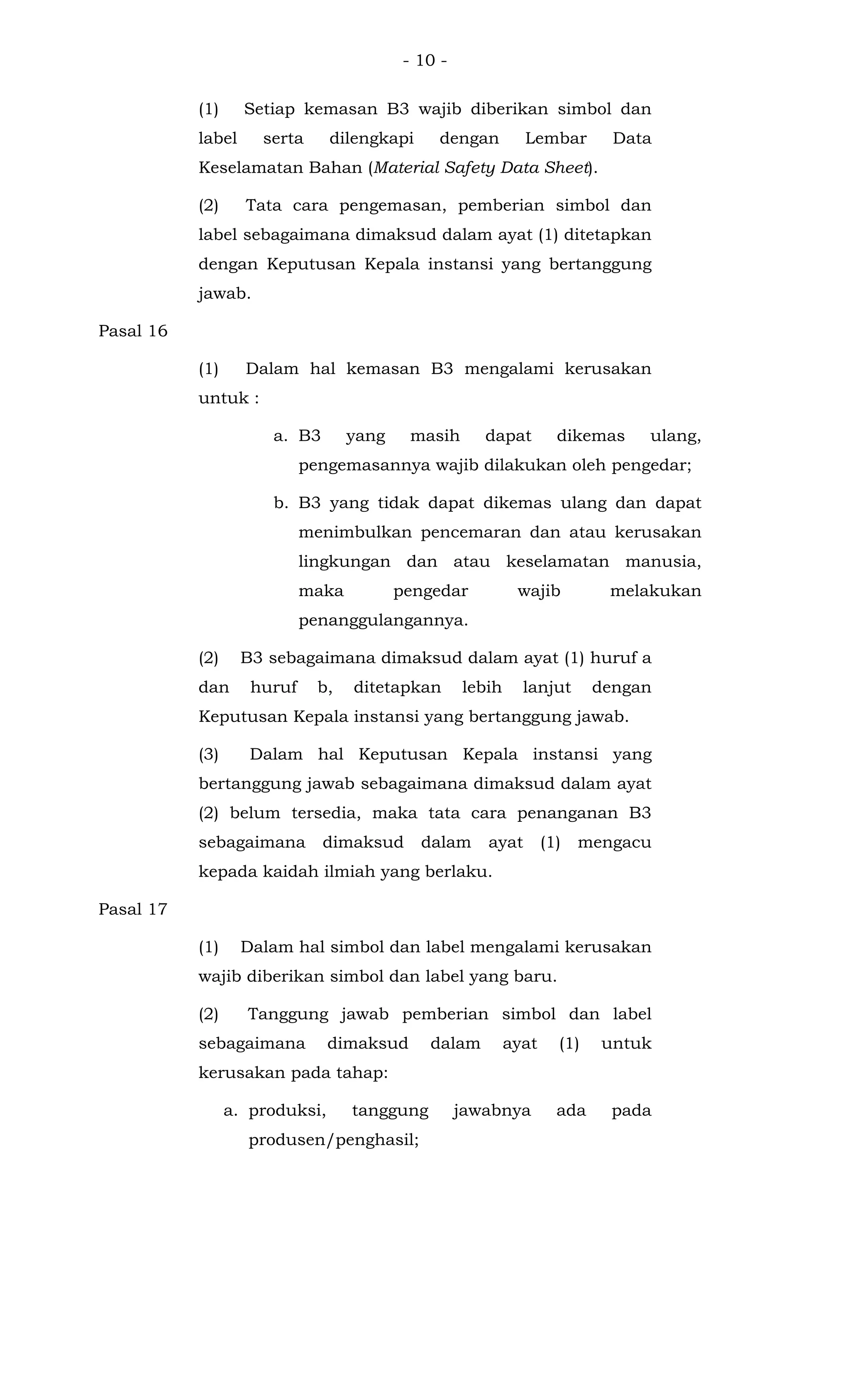 Peraturan Pemerintah No. 74 Tahun 2001 tentang Pengelolaan Bahan Berbahaya dan Beracun | PDF