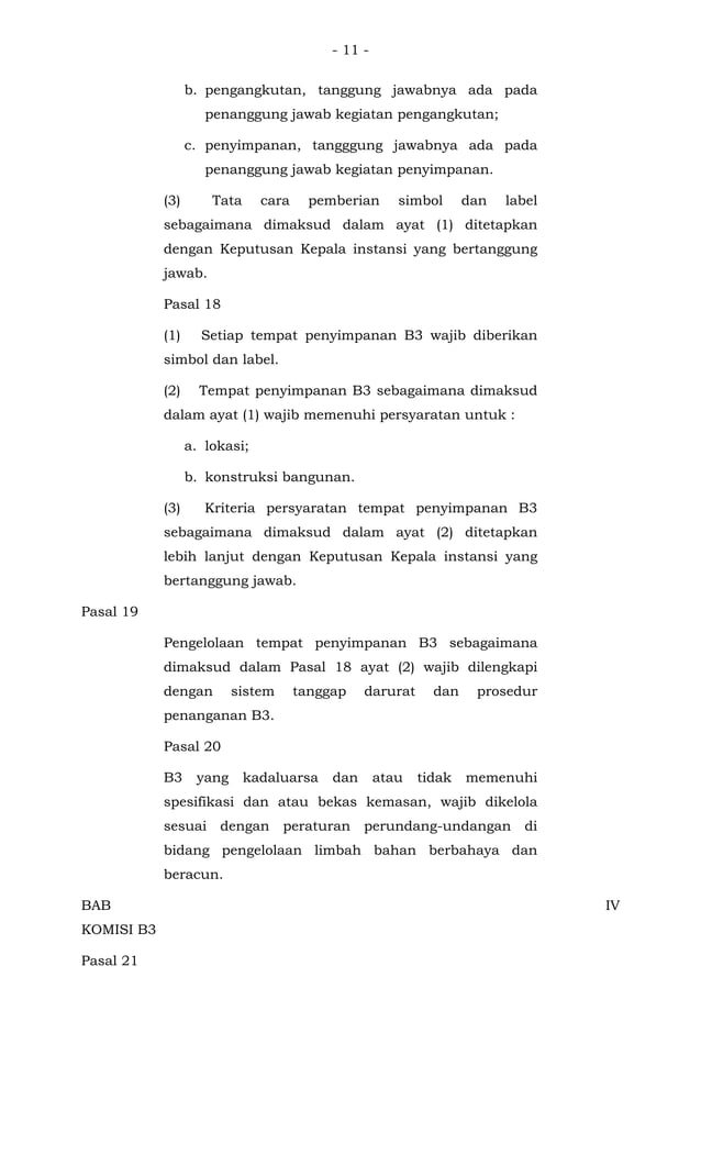 Peraturan Pemerintah No. 74 Tahun 2001 tentang Pengelolaan Bahan Berbahaya dan Beracun | PDF