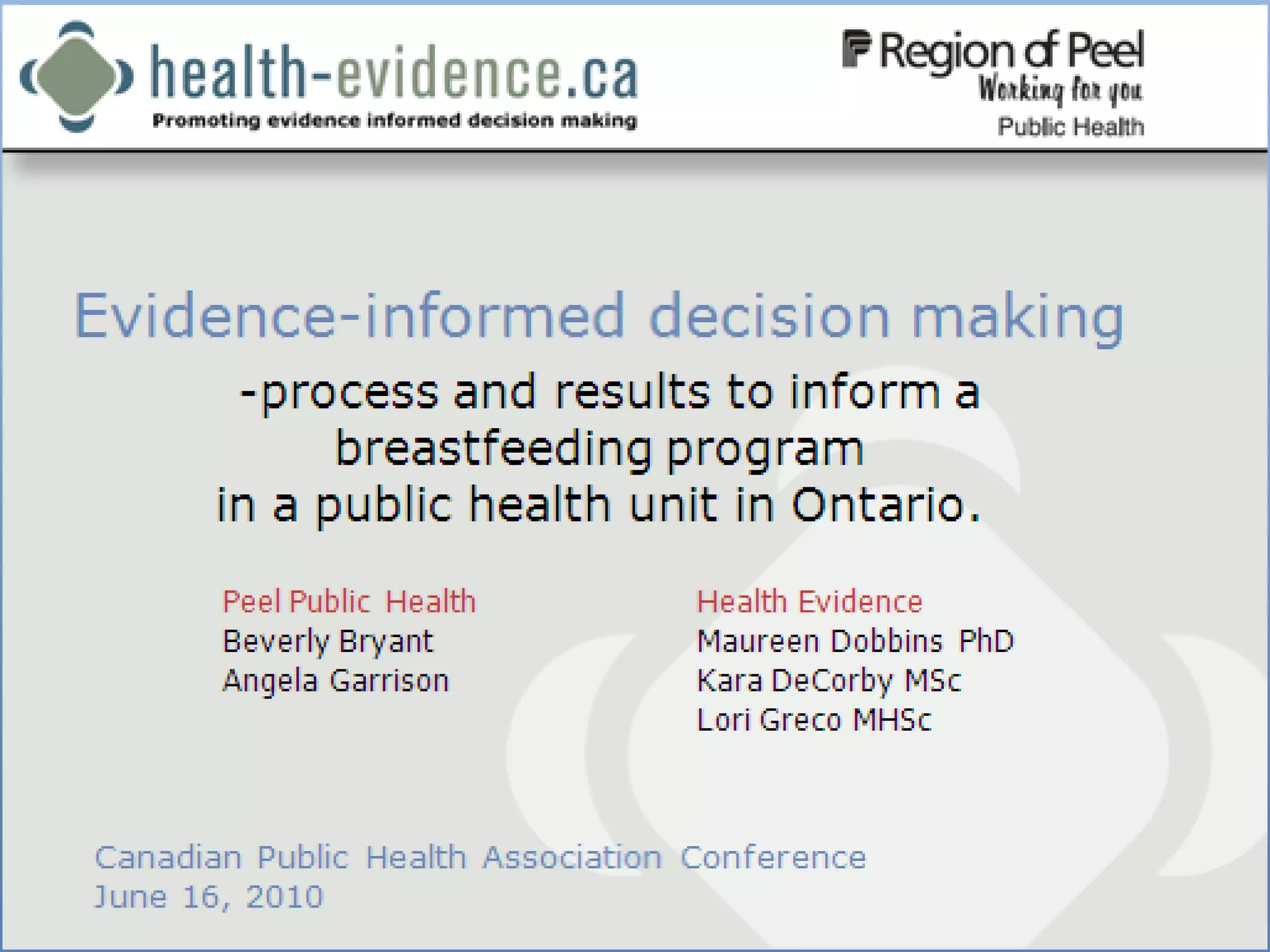 Evidence-informed decision making – process and results to inform a ...