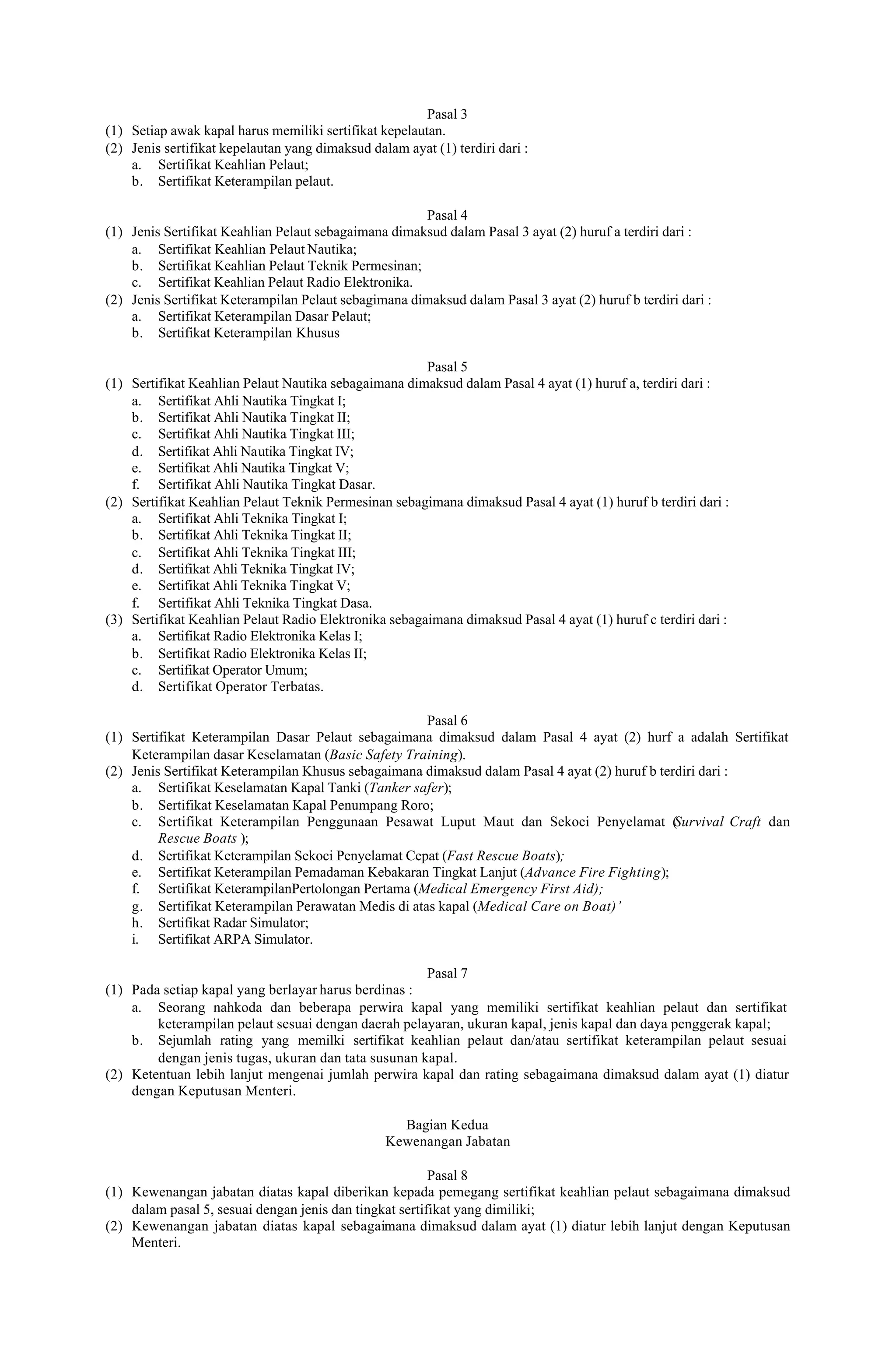 Pp 7 tahun 2000 tentang kepelautan | PDF