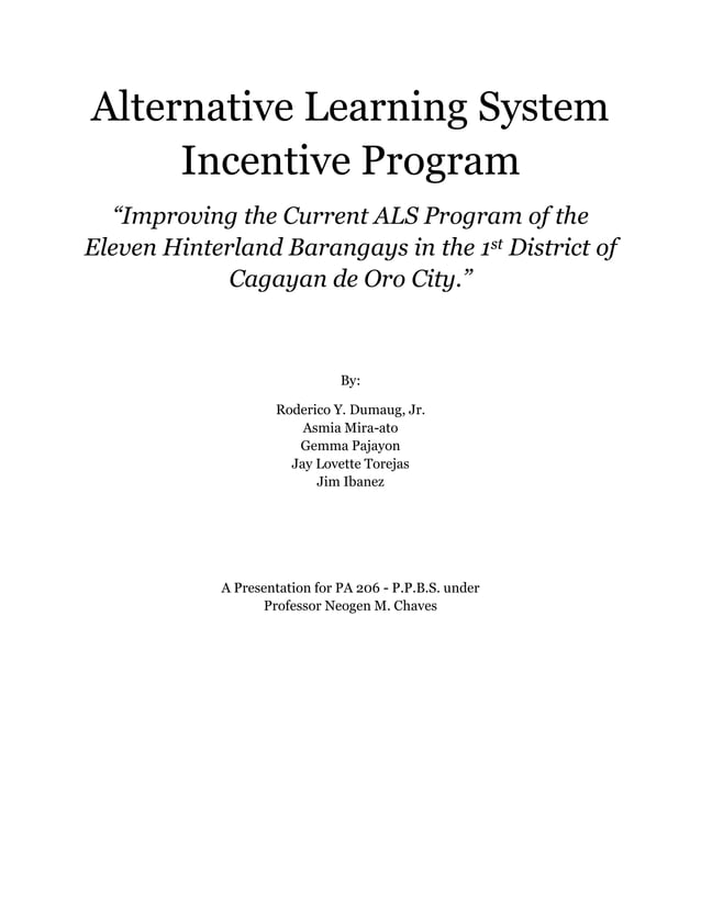PLANNING, PROGRAMMING, BUDGETING AND SYSTEM ANALYSIS: Alternative ...