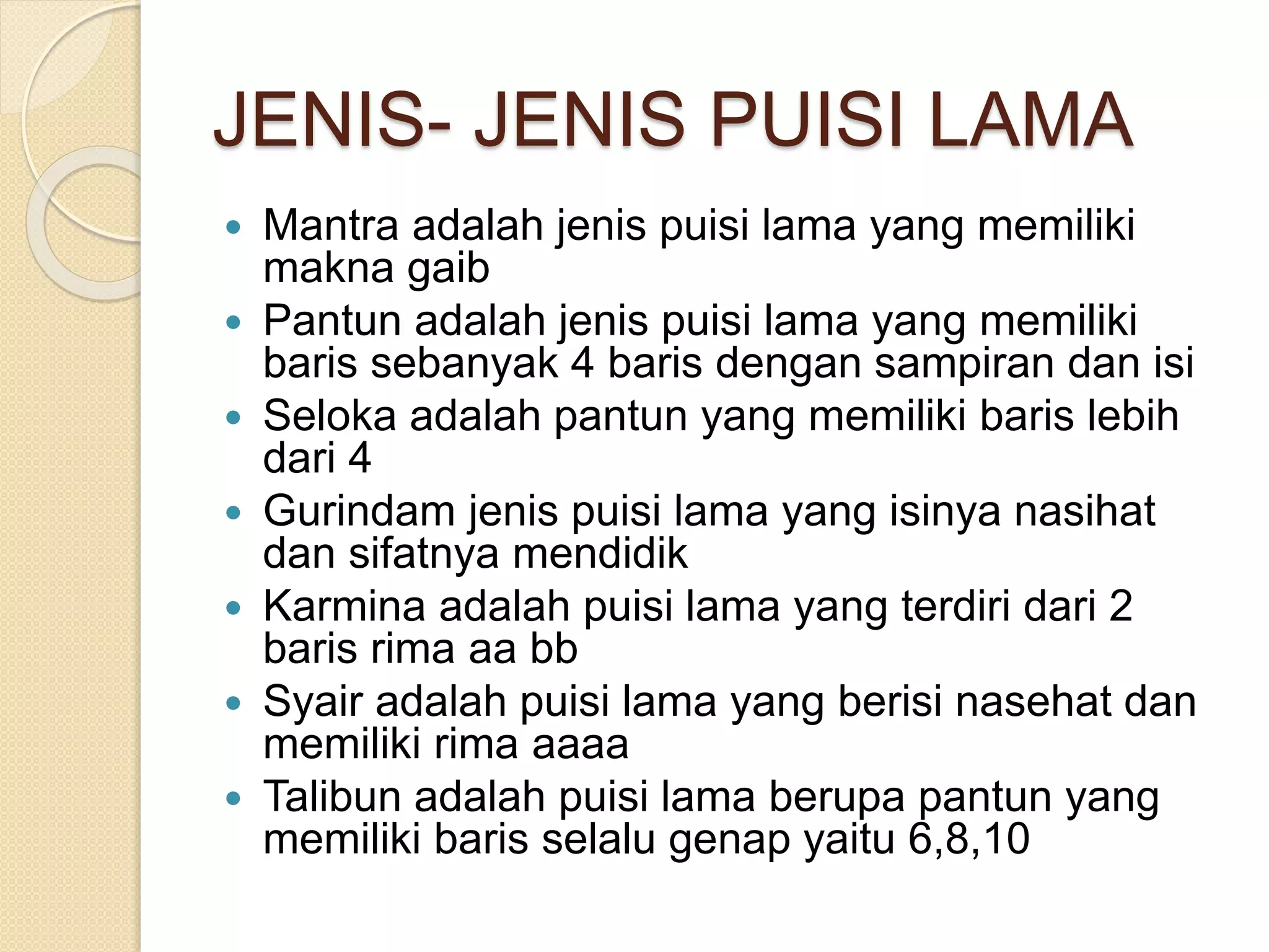 membandingkan karakteristik puisi lama dan puisi baru | PPTX