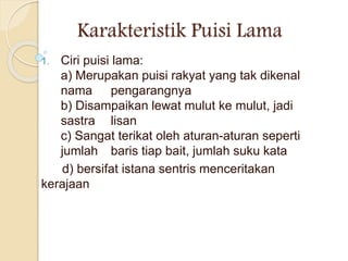 membandingkan karakteristik puisi lama dan puisi baru | PPTX
